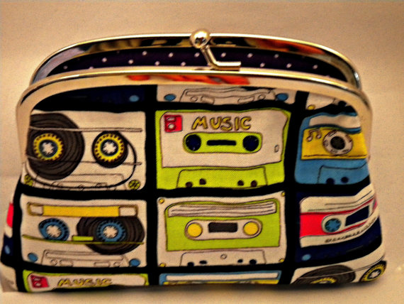 Retro Coin Purse, 80s Cassette Tape Frame Wallet Black And Purple Polka ...