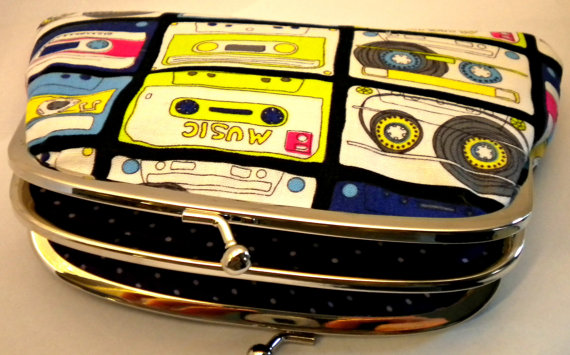 Retro Coin Purse, 80s Cassette Tape Frame Wallet Black And Purple Polka ...