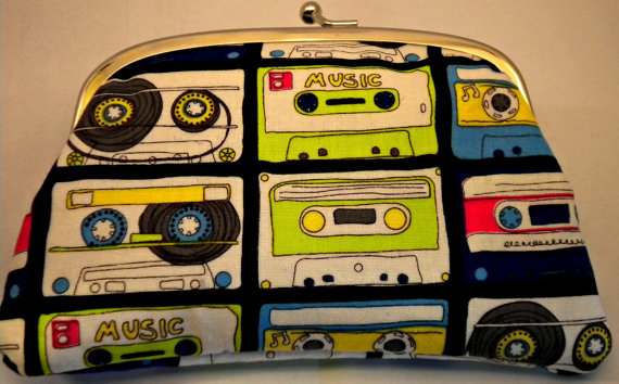 Retro Coin Purse, 80s Cassette Tape Frame Wallet Black And Purple Polka ...