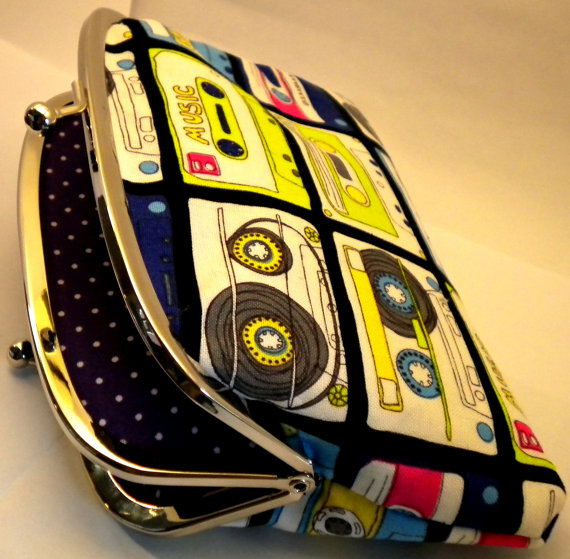 Retro Coin Purse, 80s Cassette Tape Frame Wallet Black And Purple Polka ...